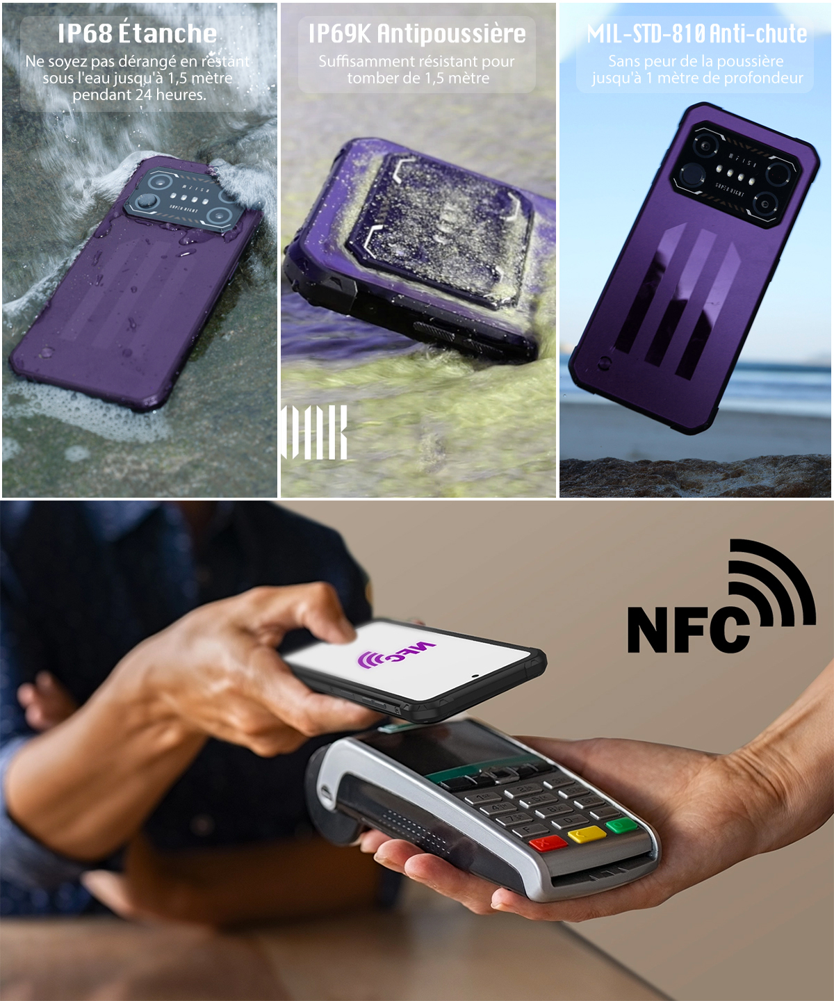 IIIF150 Air1 Ultra Smartphone Robuste 256Go 6,8'' 64MP Caméra + 20MP IR Vision Nocturne NFC ...