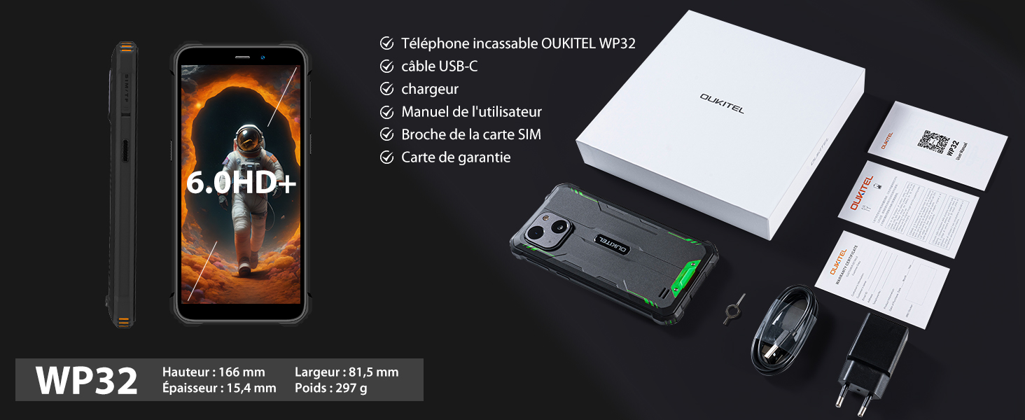WP32 Oukitel Android telephone mobile Vert - 8Go 128Go DUAL 4G SIM ...